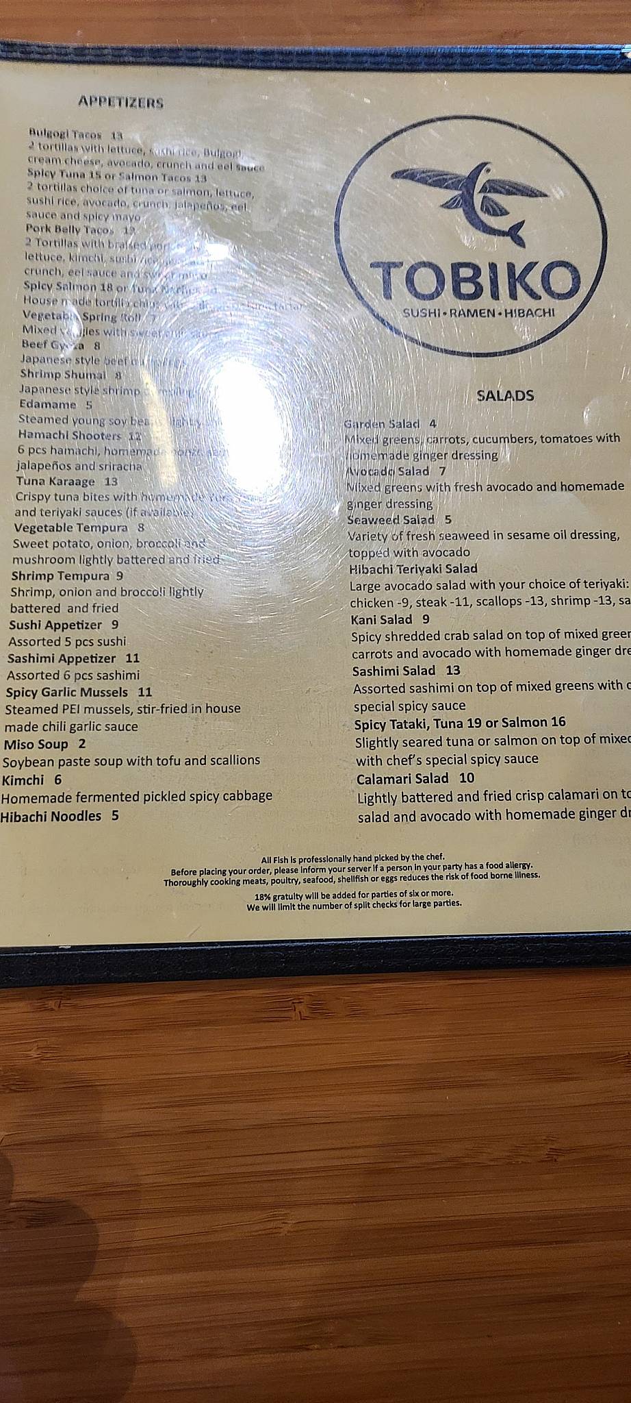 Menu at Tobiko Sushi restaurant, Westfield