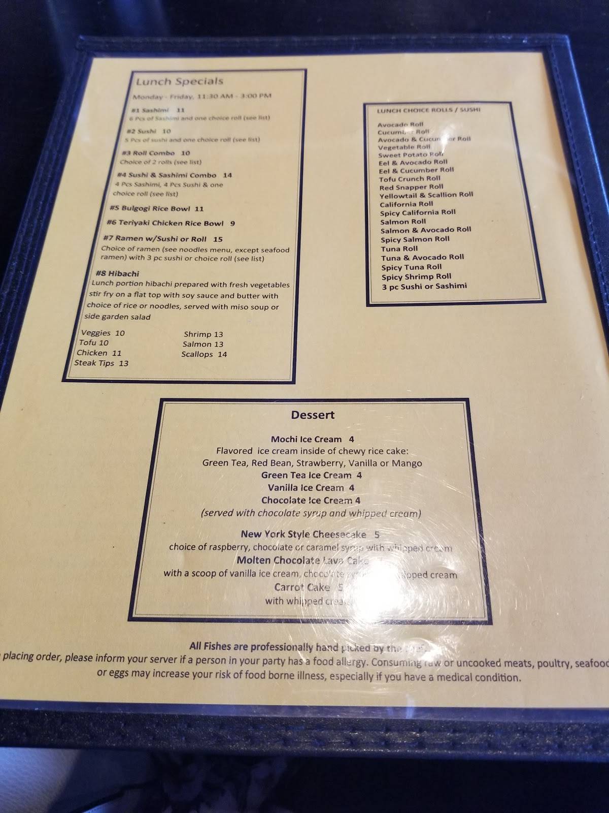 Menu at Tobiko Sushi restaurant, Westfield