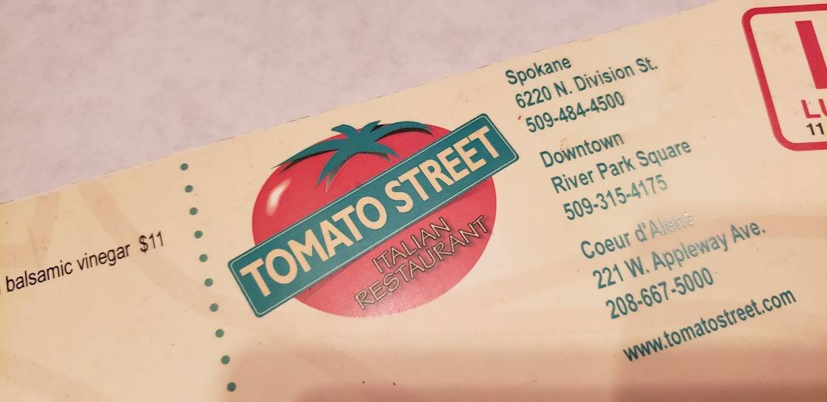 Menu at Tomato Street North Division pizzeria, Spokane, N Division St