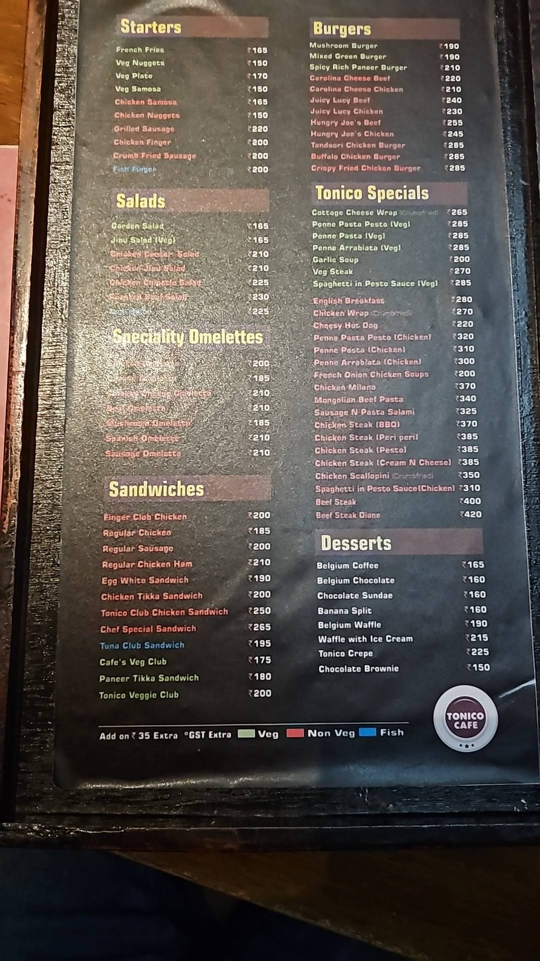 Menu at Tonico Cafe, Kakkanad, Seaport - Airport Rd
