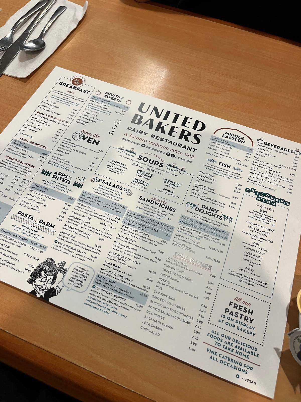 Menu at United Bakers Dairy Restaurant, Toronto