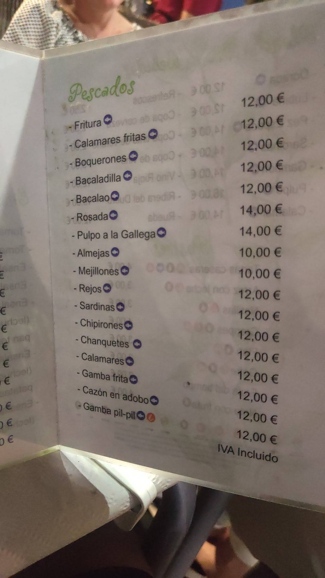 Menu at Café Bar Los Jardines - Casa Escobar, Torrenueva