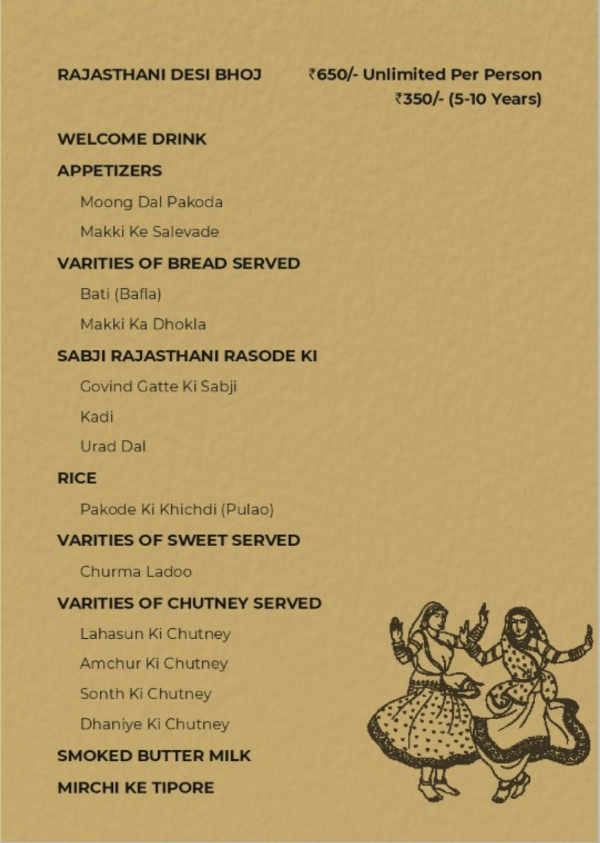 Menu at Traditional Khana Restaurant Rajasthani Cuisine, Udaipur