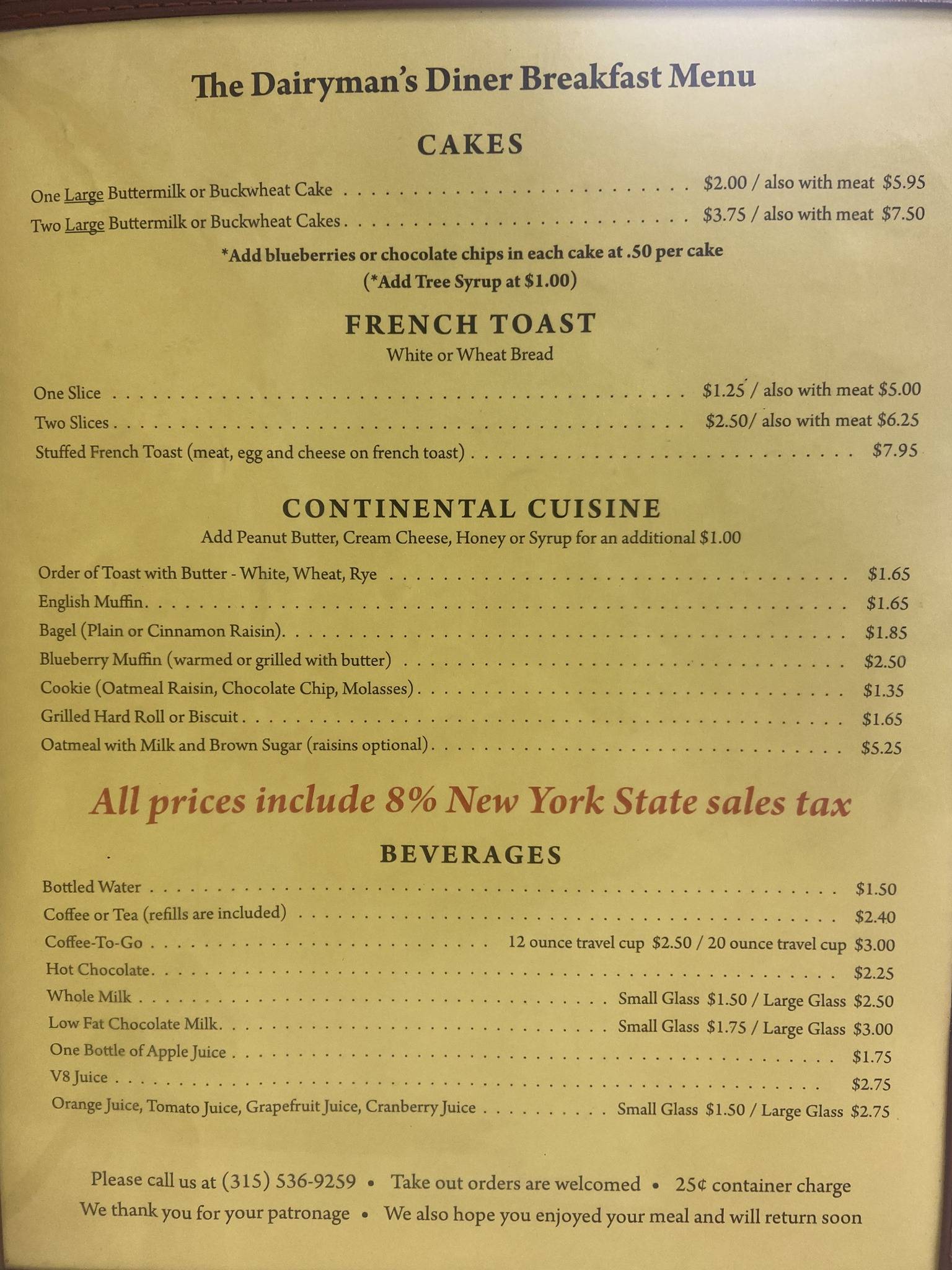 Menu at Trails End restaurant, Dresden