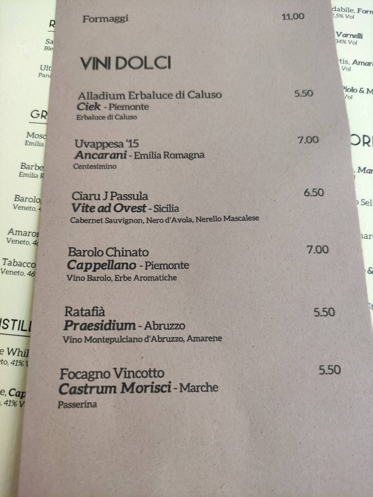Menu at Trattoria Pennestri restaurant, Rome