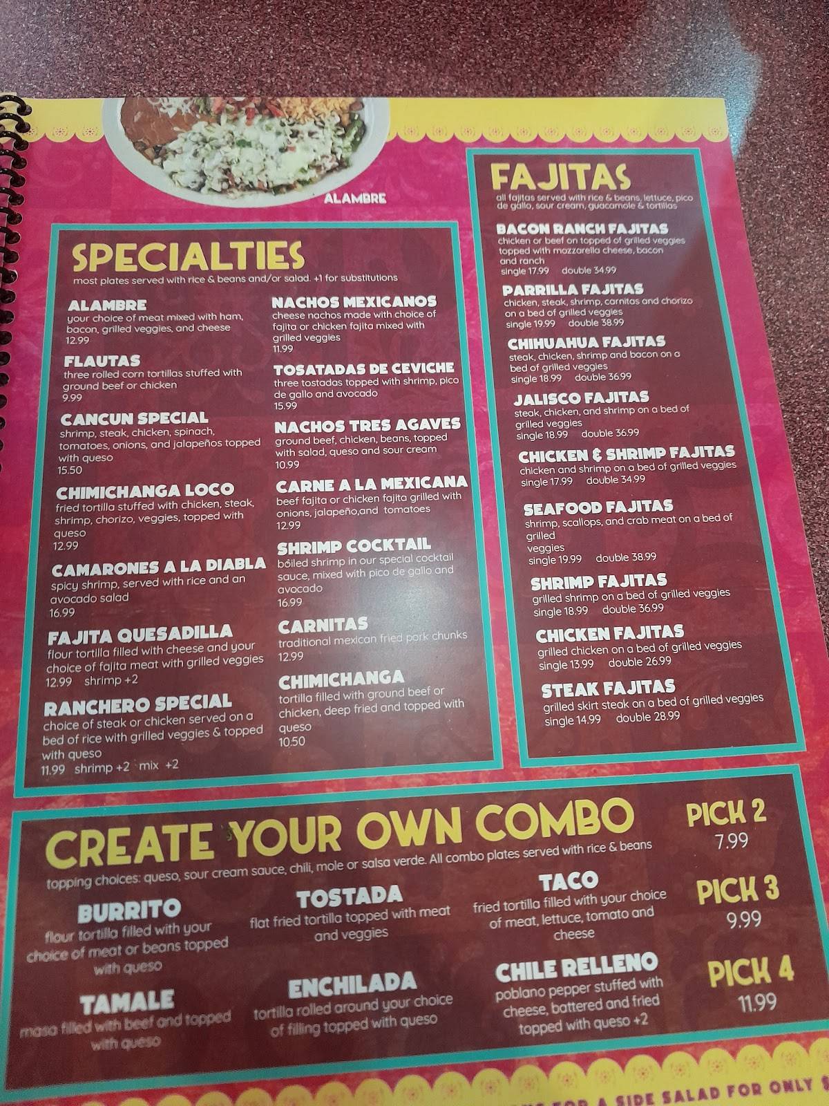Menu at Tres Agaves Mexican Restaurant, De Queen, North