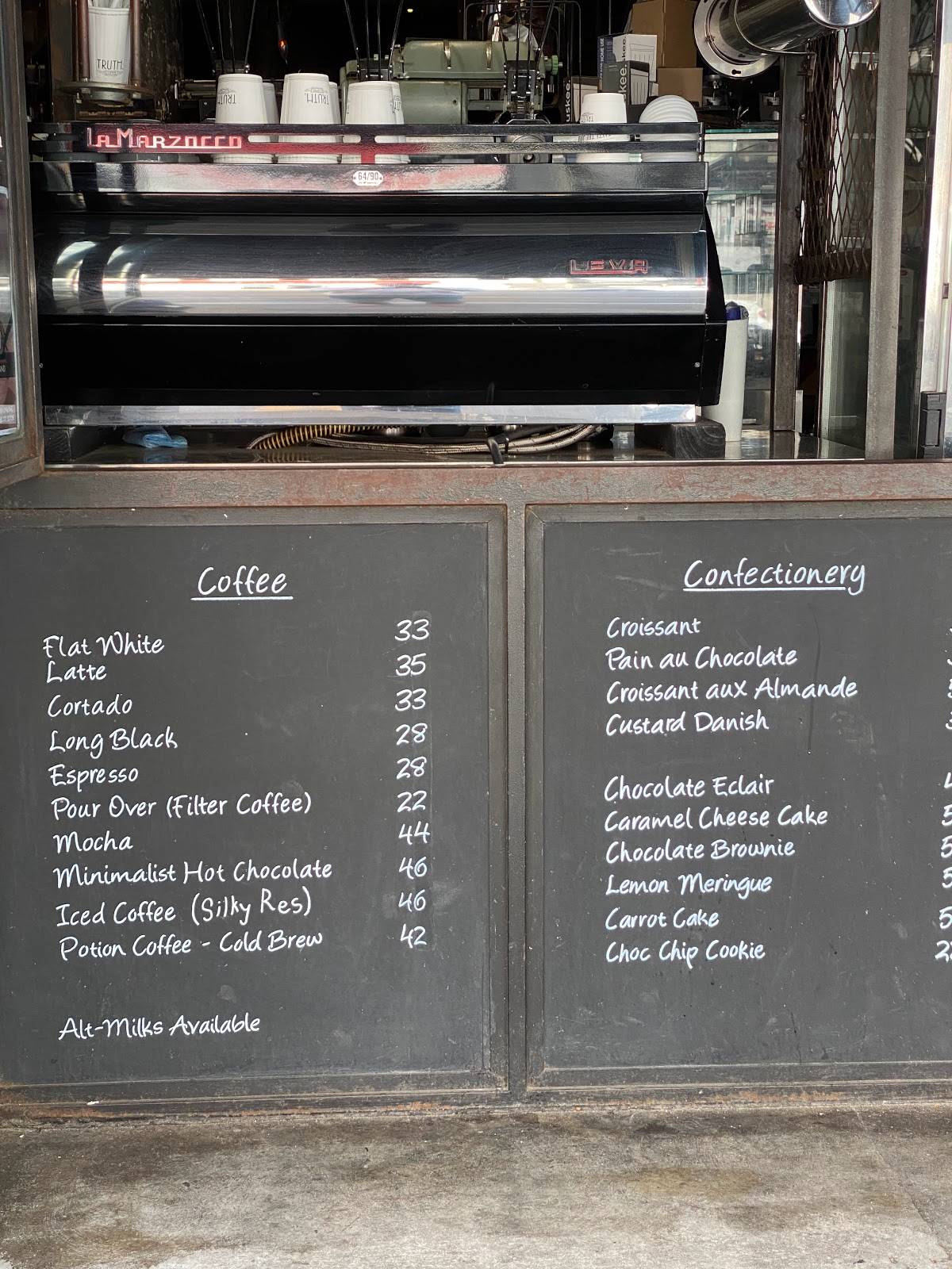 Menu at Truth Coffee Roasting cafe, Cape Town, 36 Buitenkant St