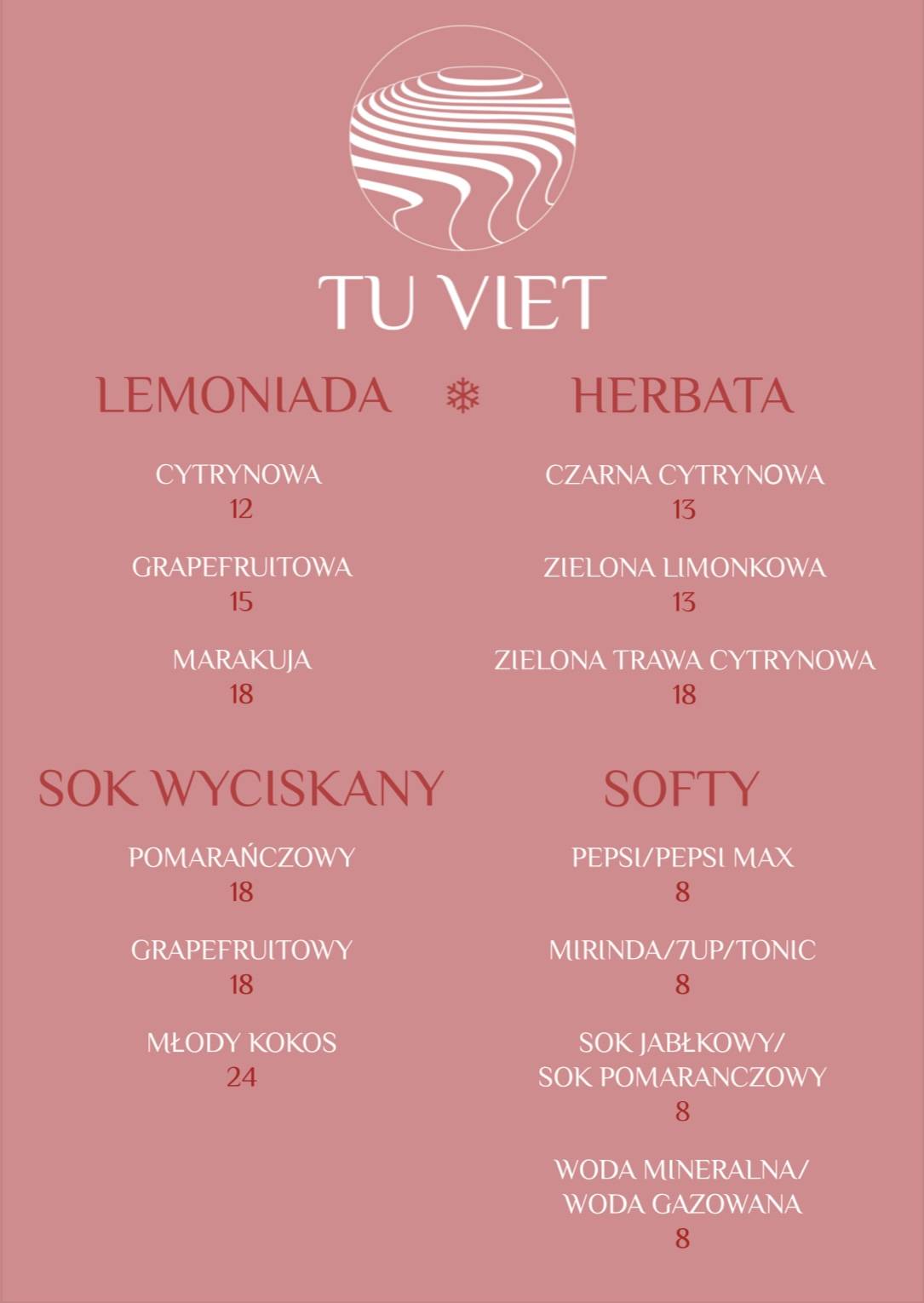 Menu at Tu Viet restaurant, Warsaw