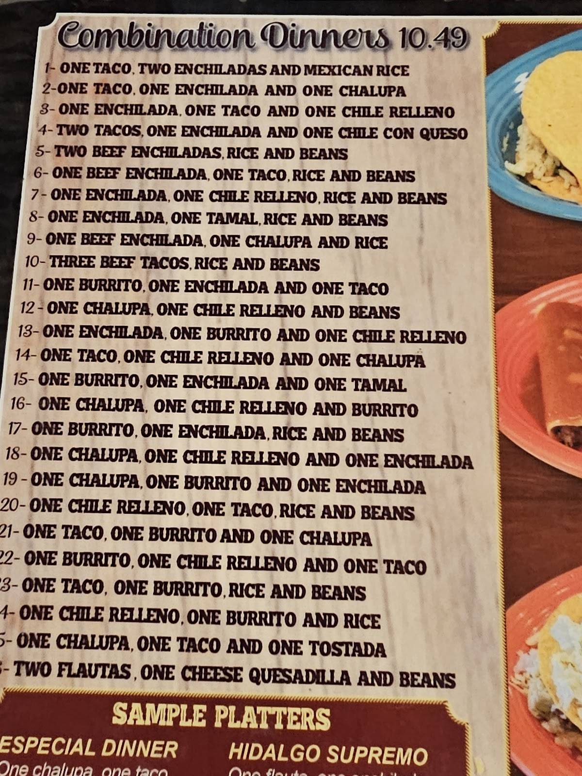 Menu at Tulum restaurant, Plover