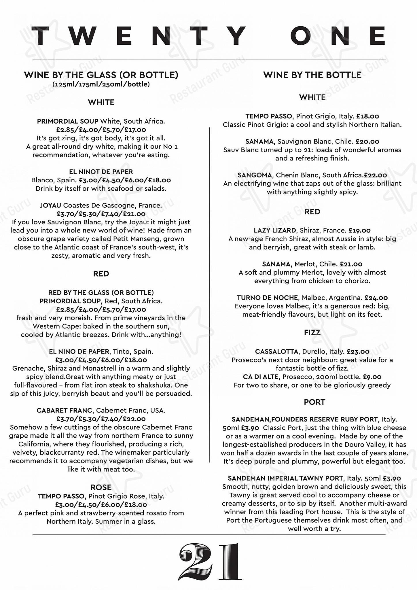 Menu at Twenty One restaurant, Kirkwall