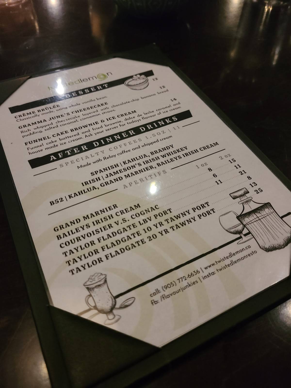 Menu at Twisted Lemon Restaurant & Boutique Inn, Cayuga