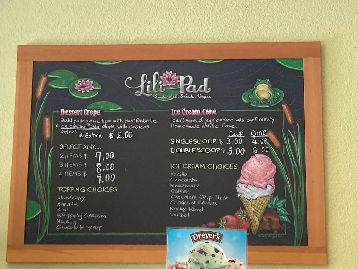 Menu at Lili Pad desserts, Ukiah