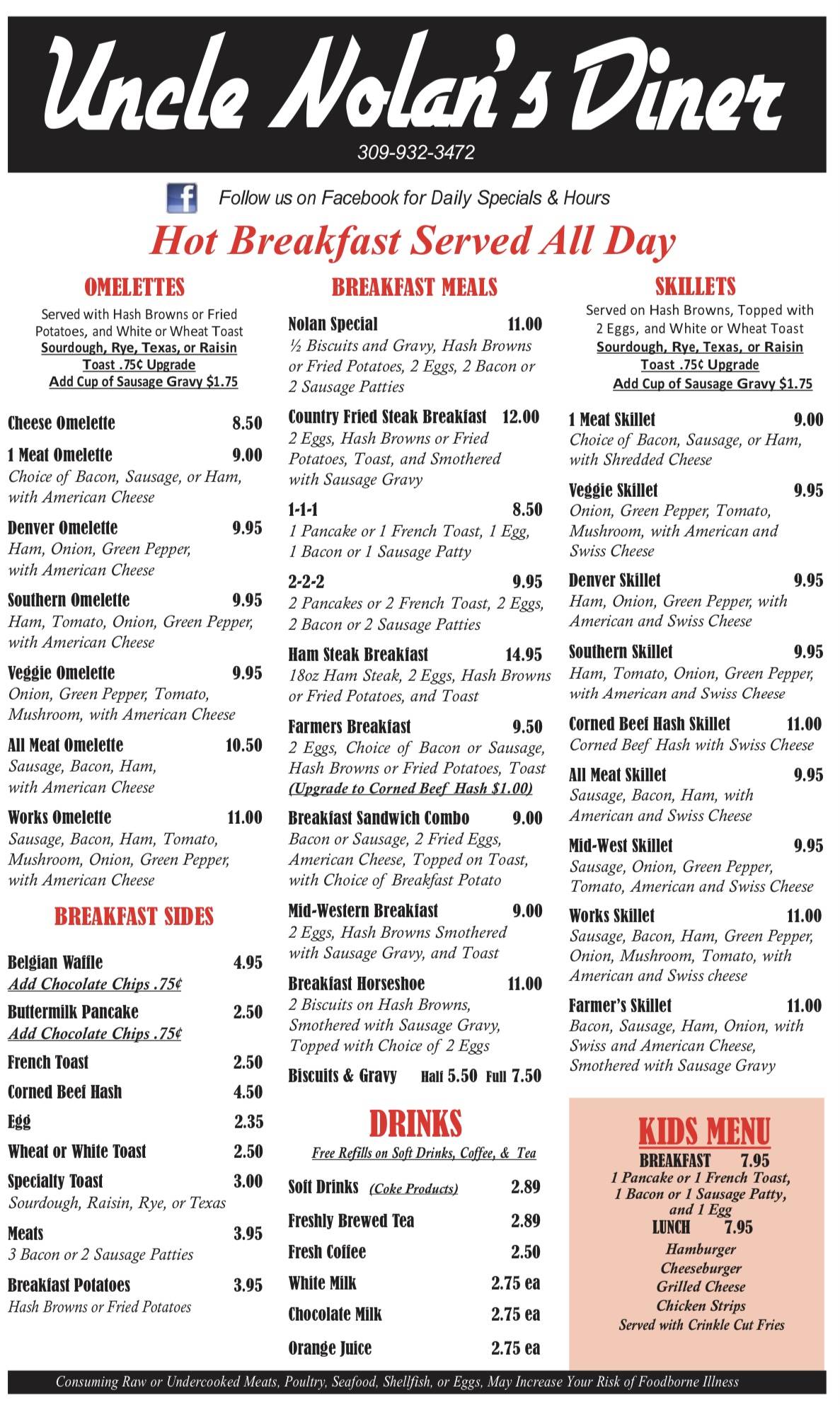 Menu at Uncle Nolan's Diner fast food, Galva