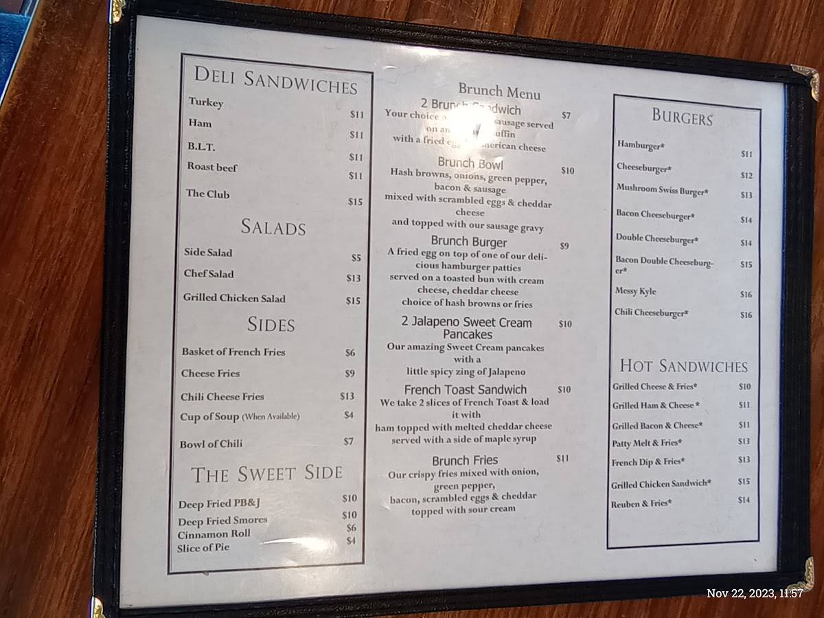Menu at Uncle Rusty's Diner restaurant, Spokane