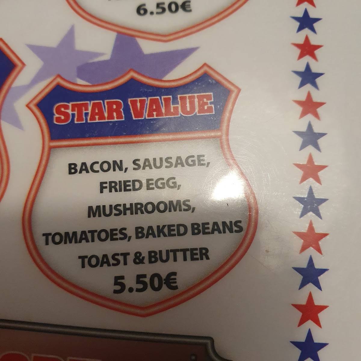Menu at Uncle Sam's steakhouse, Salou