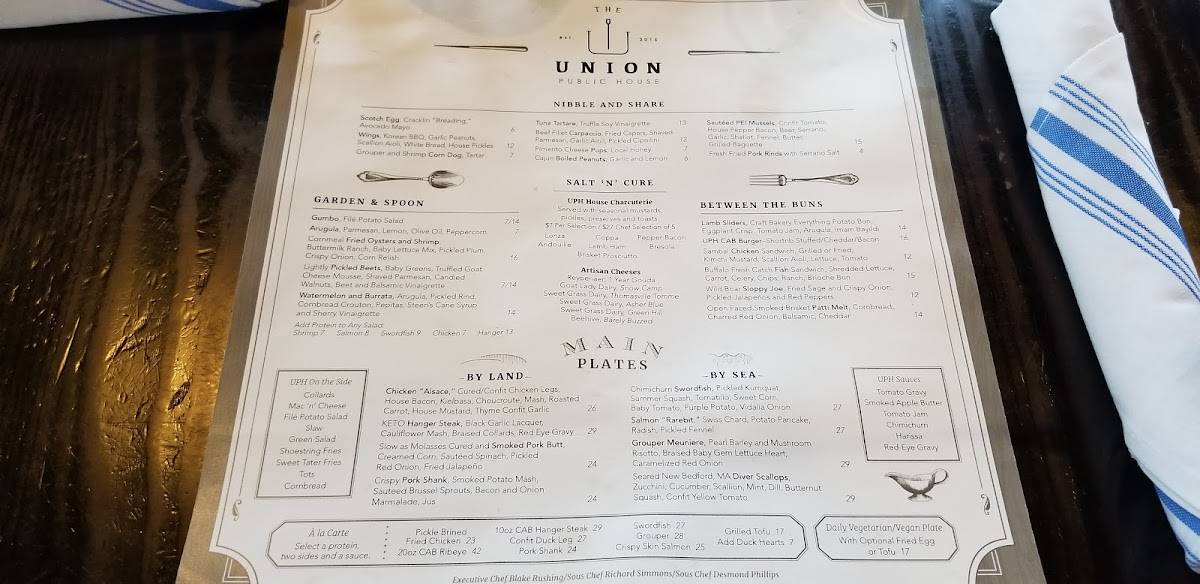 Menu at Union Public House, Pensacola, 36 E Garden St