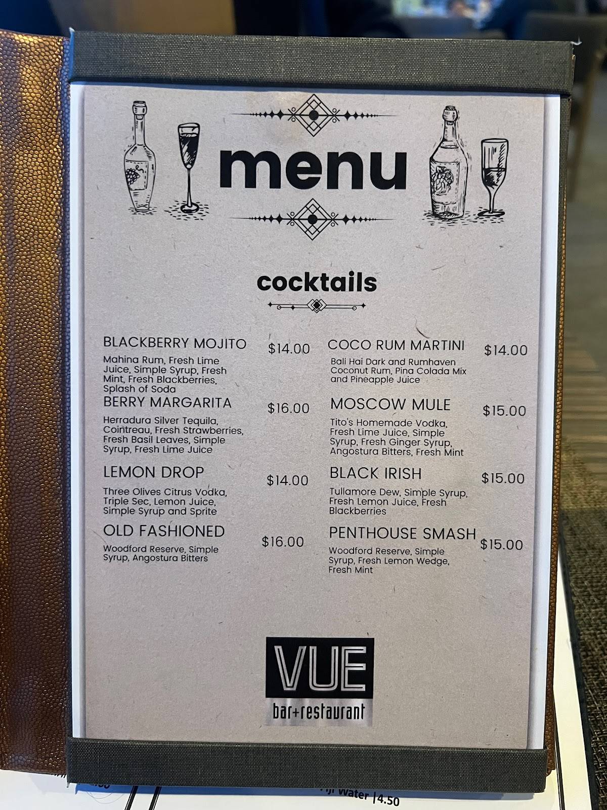 Menu at VUE Bar + Restaurant, Long Beach