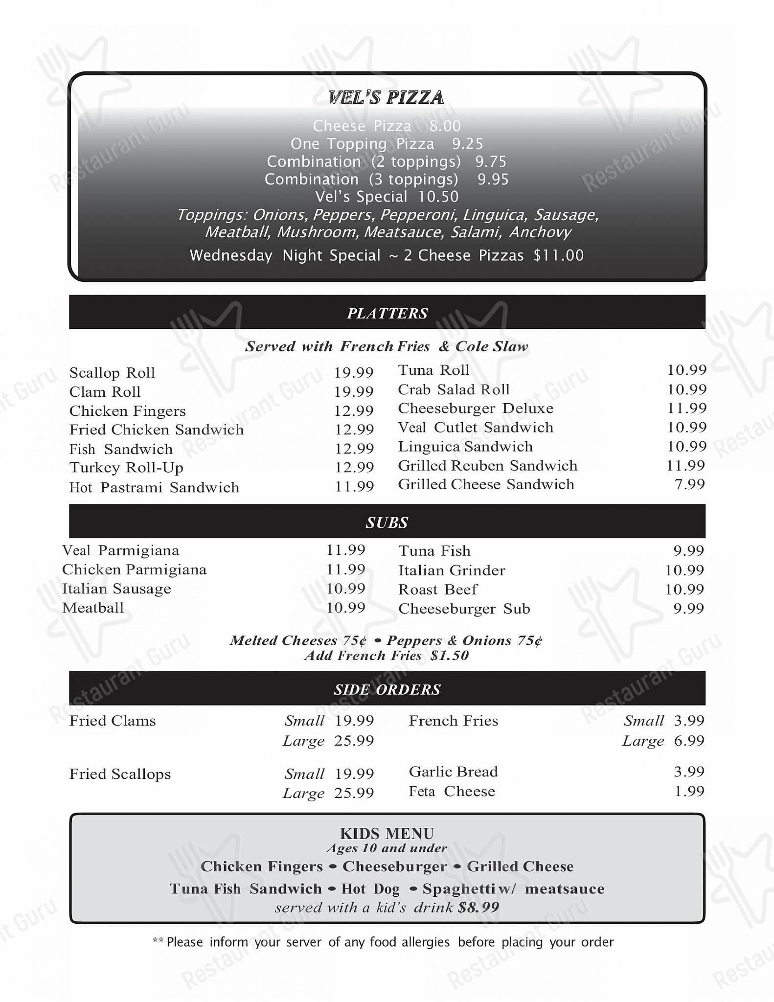 Menu at Vel's Family Restaurant & Lounge, Wareham