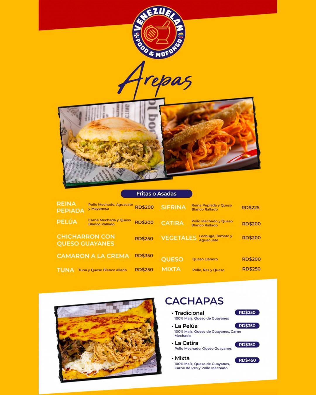 Menu at Venezuelan Food restaurant, Puerto Plata