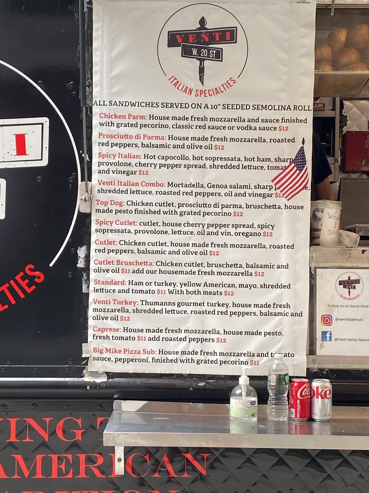 Menu at Venti Italian Specialties restaurant, Jersey City