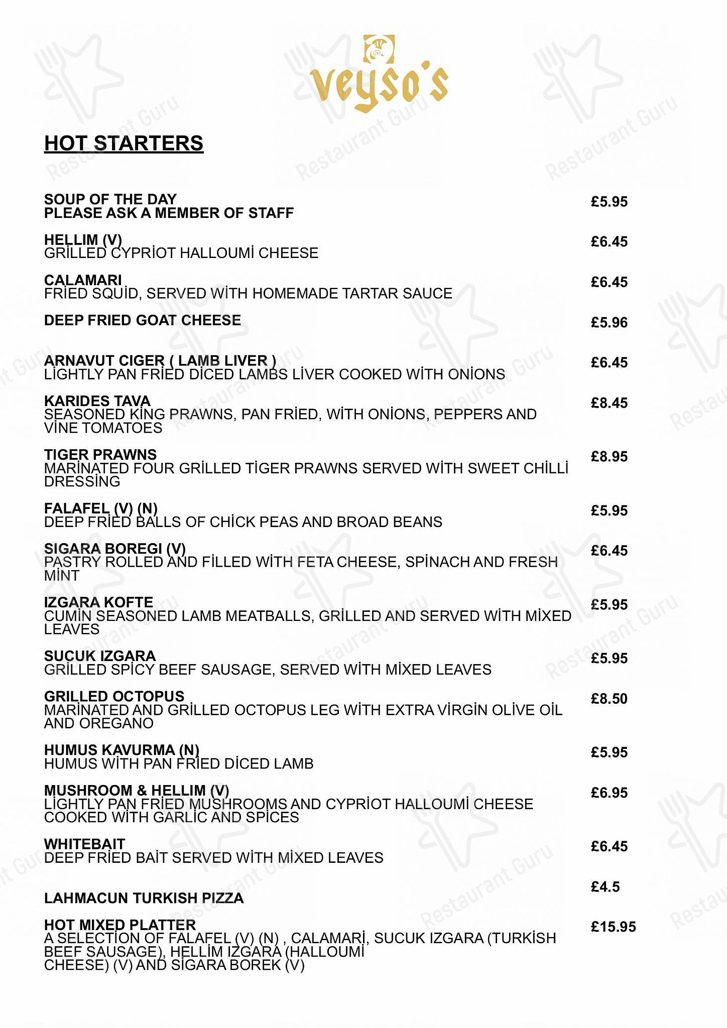 Menu at Veyso's Romford Restaurant, Romford, 19 Clockhouse Ln