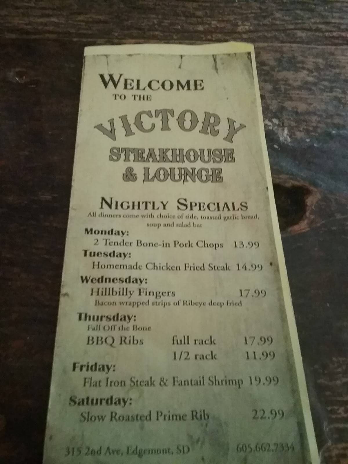 Menu at Victory Steakhouse & Lounge, Edgemont