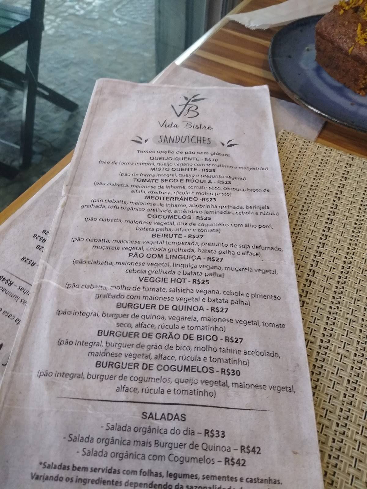 Menu em Vida Bistrô restaurante, Rio de Janeiro