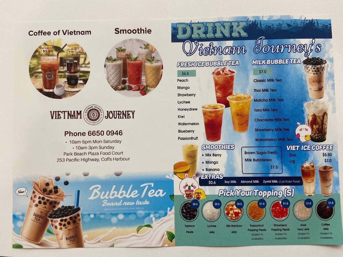Menu at Vietnam Journey & Ms Tea Bubbletea restaurant, Coffs Harbour ...