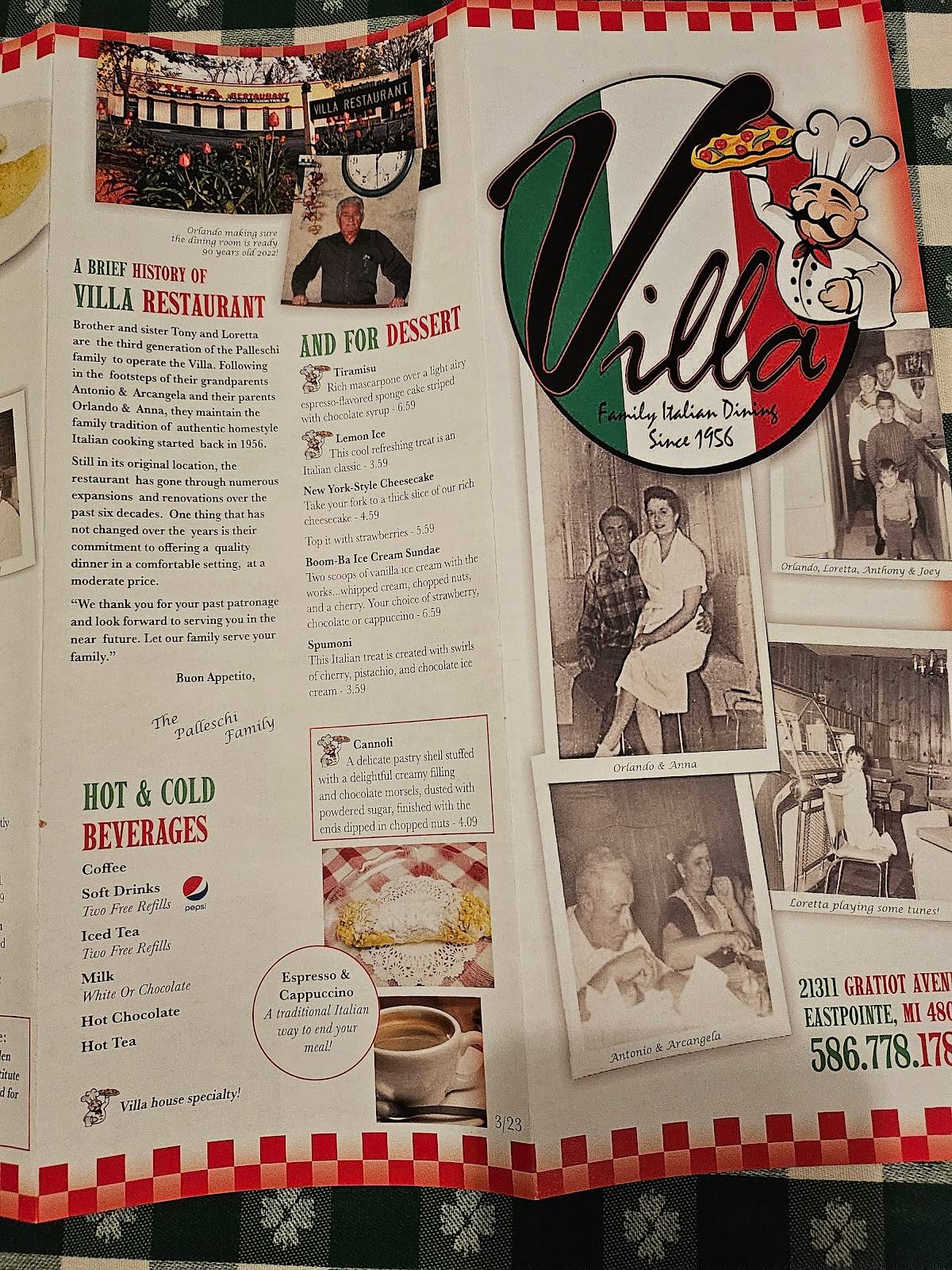 Menu at Villa Restaurant and Pizzeria, Eastpointe