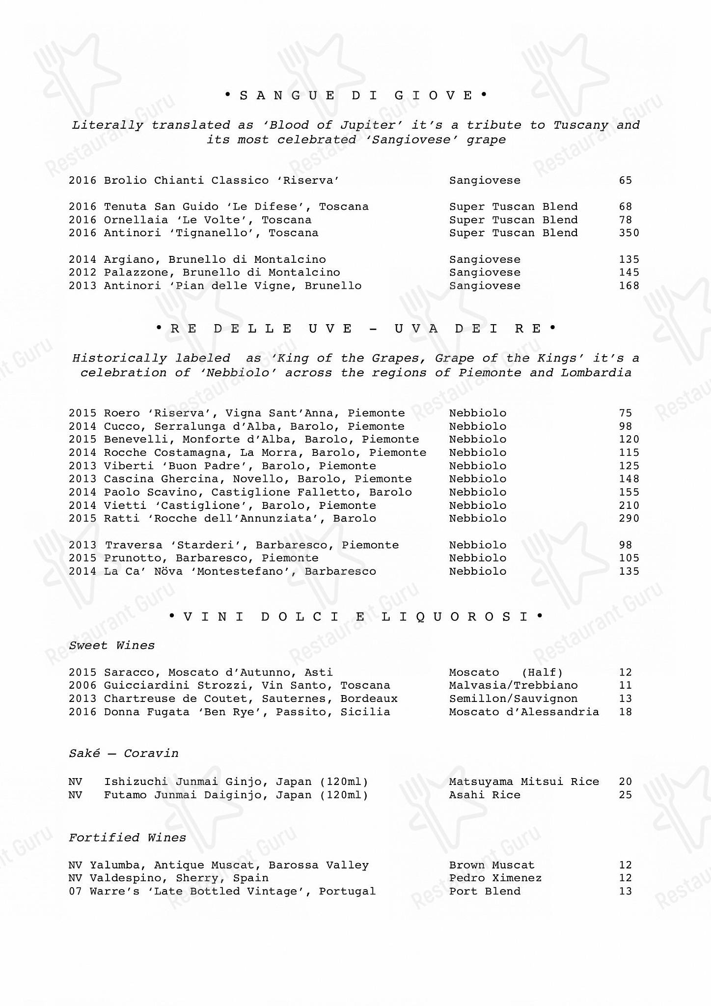 Menu at Vinoteca restaurant, Port Melbourne