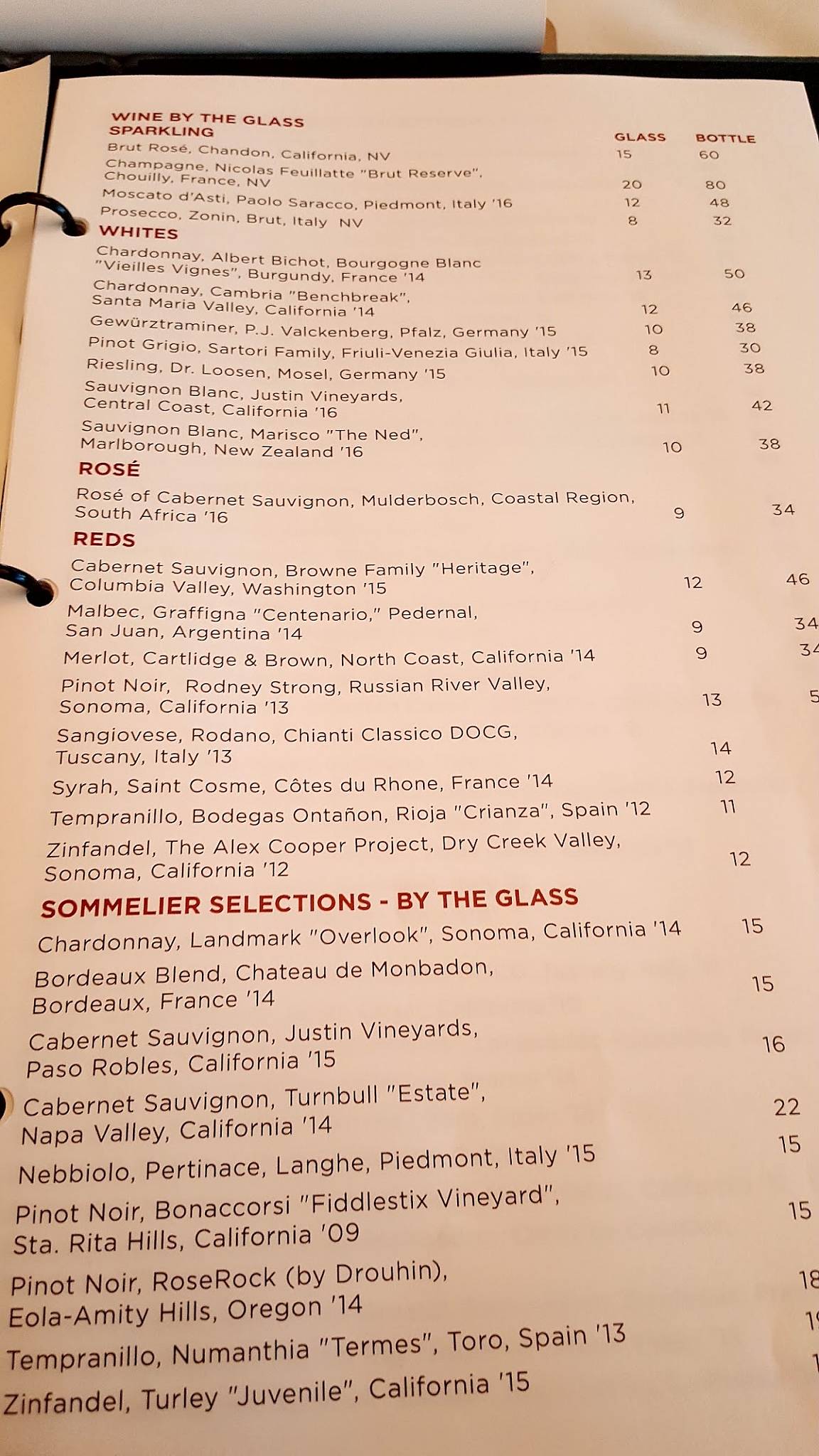 Menu at Vintner Grill pub & bar, Las Vegas