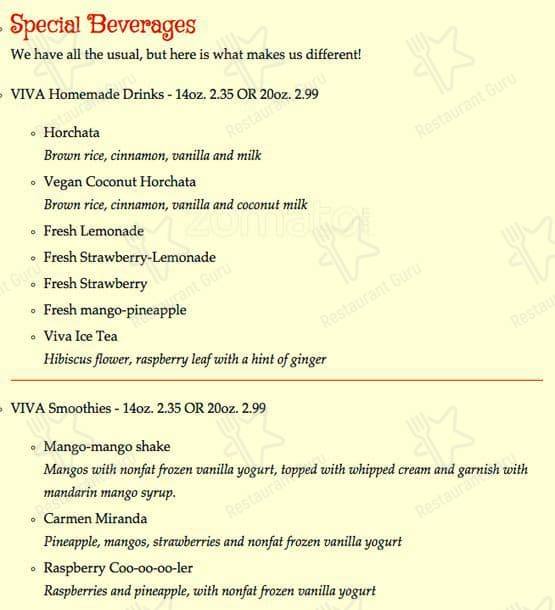 Menu at Viva Mēxicana restaurant, Sebastopol