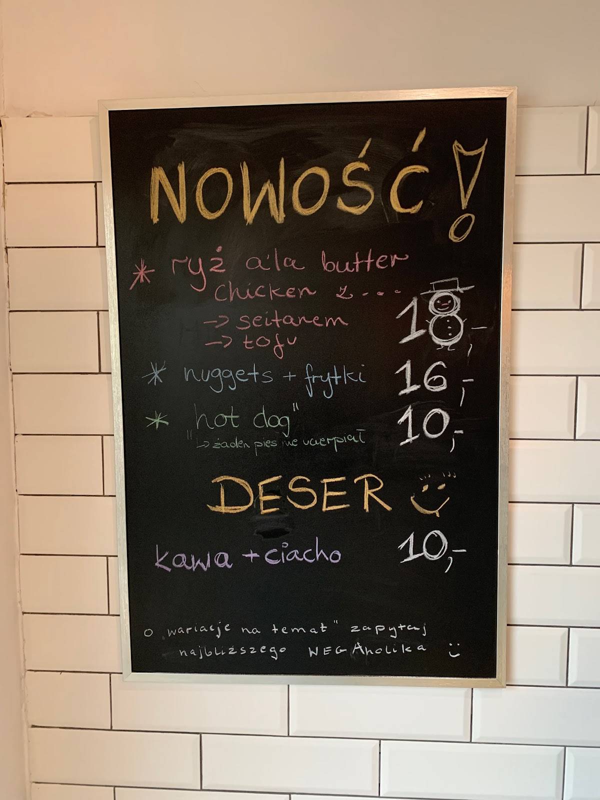 Menu at WEGAholik restaurant, Warsaw