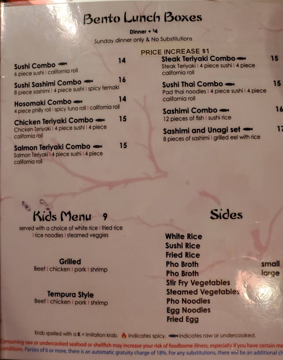 Menu at Wabi-Sabi restaurant, Merritt Island