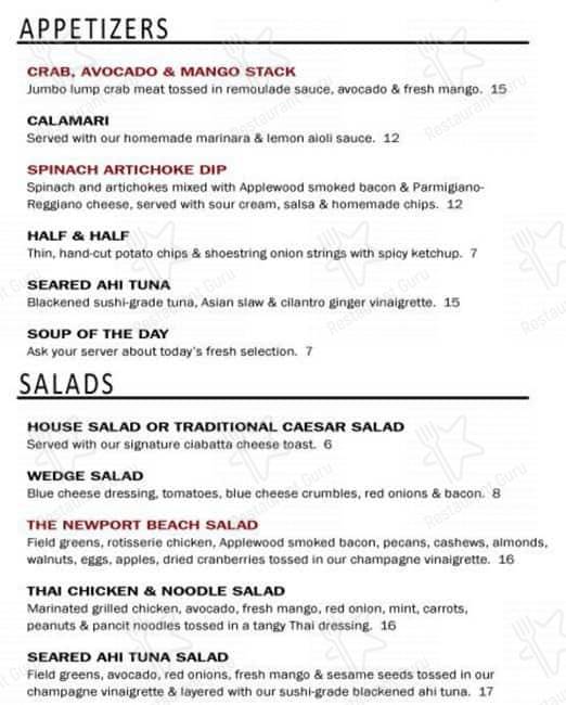 Menu at Waterfront Grill Tulsa restaurant, Jenks