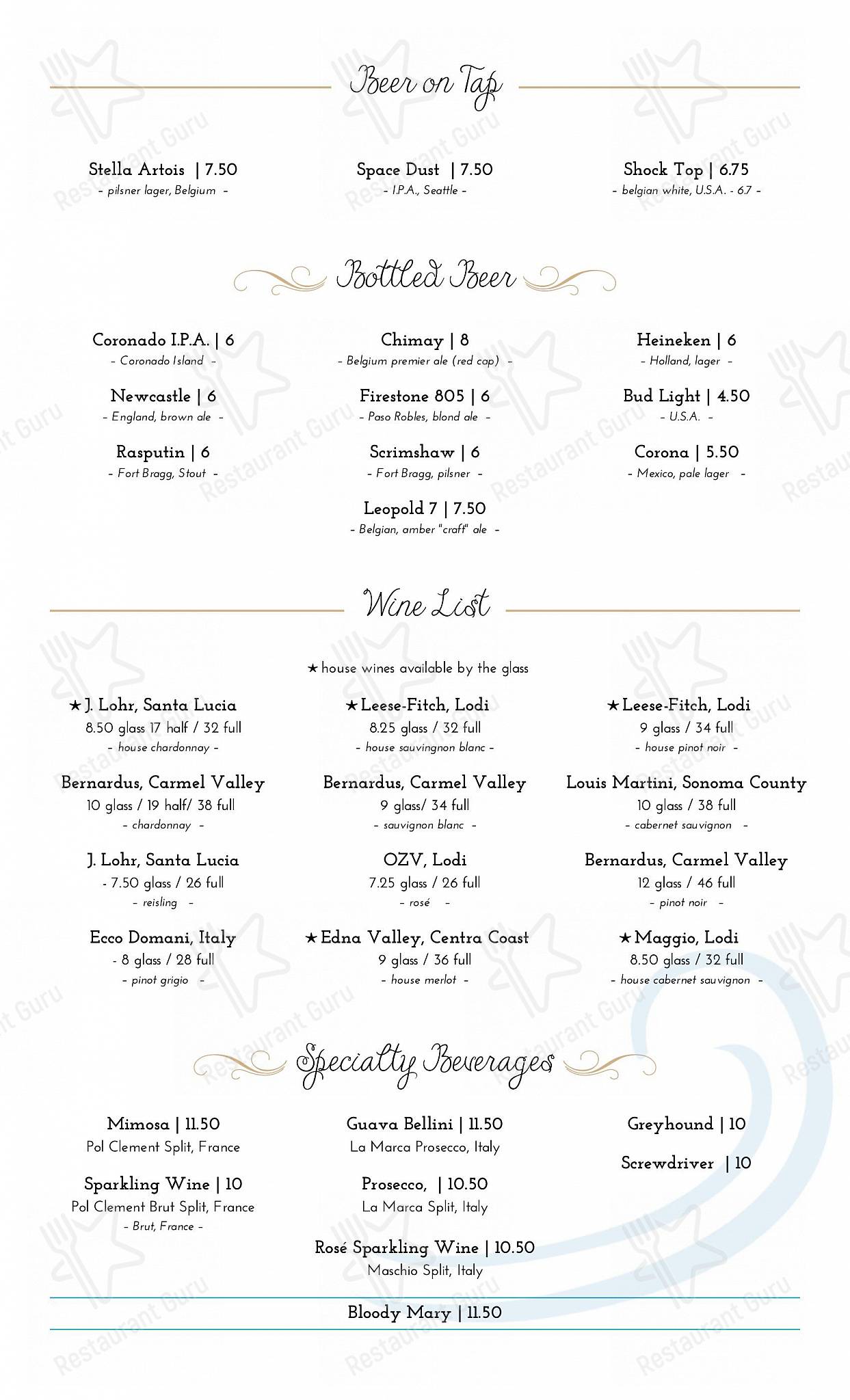 Menu at Wave Street Cafe, Monterey