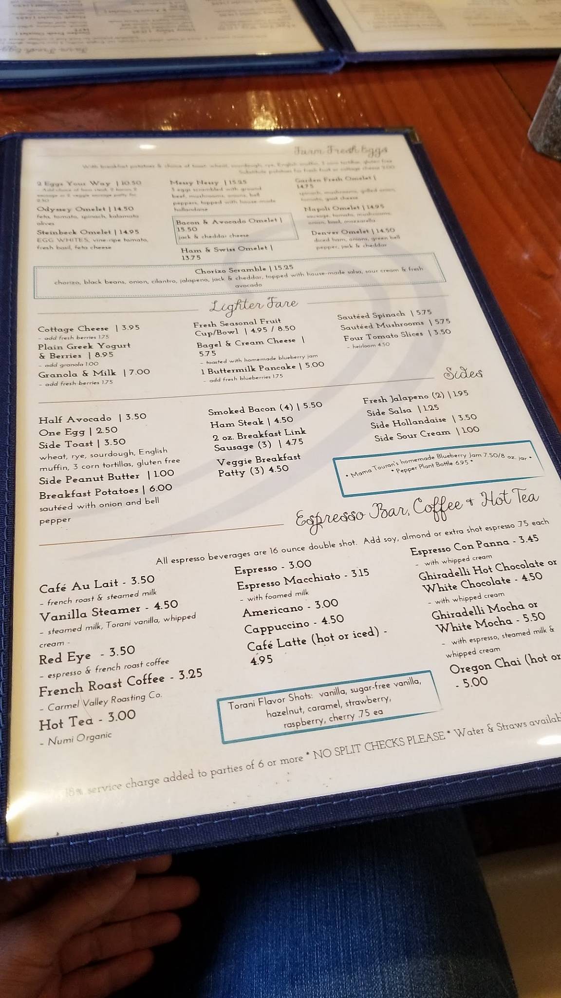 Menu at Wave Street Cafe, Monterey