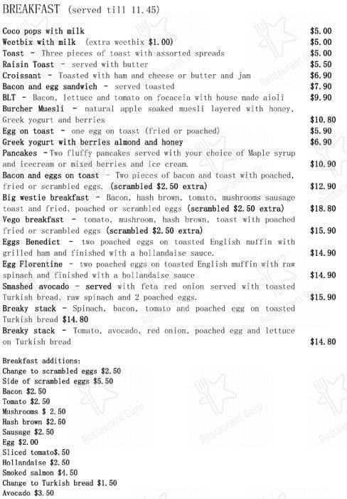 Menu at West Beach SLSC cafe, West Beach