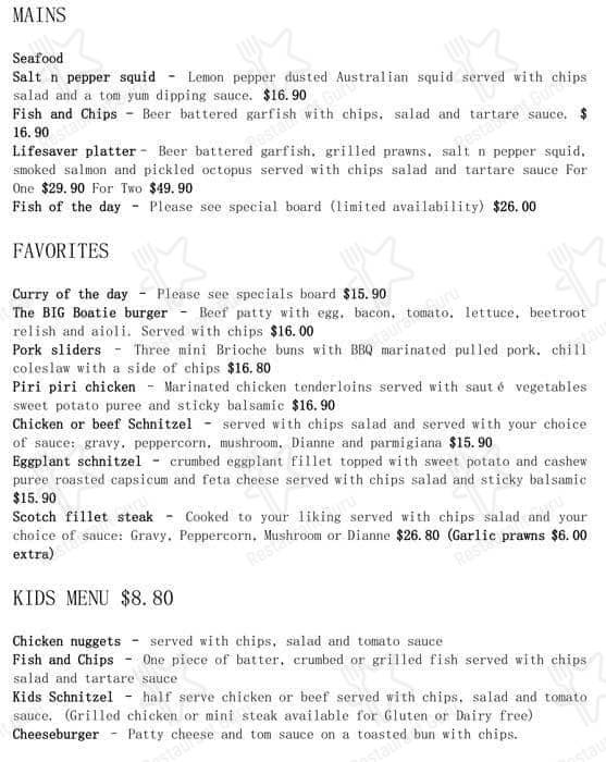 Menu at West Beach SLSC cafe, West Beach