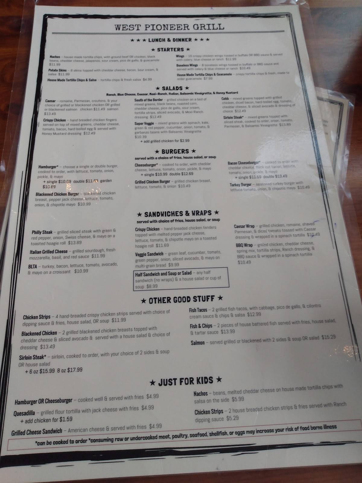 Menu at West Pioneer Grill restaurant, Puyallup