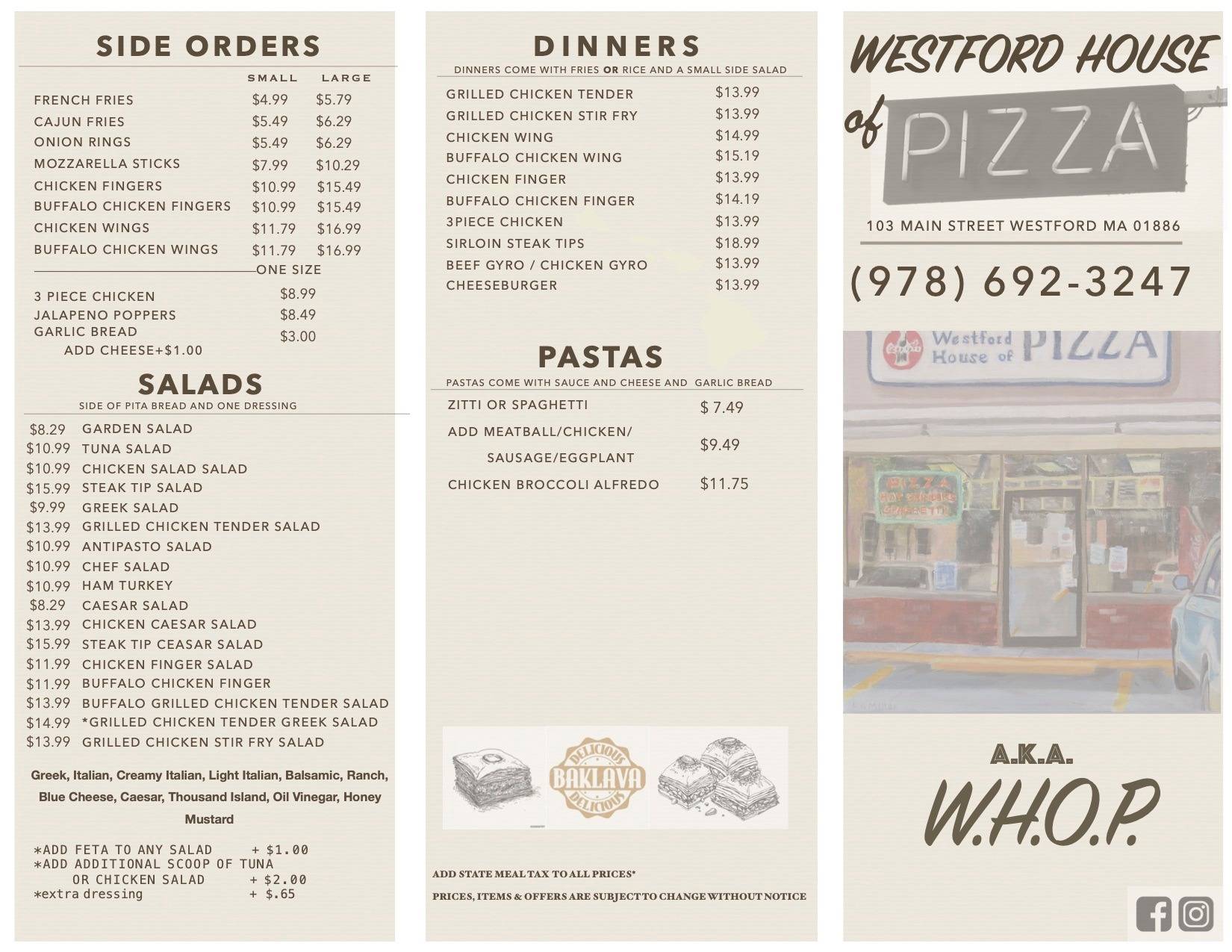 Menu at Westford House of Pizza pizzeria, Westford
