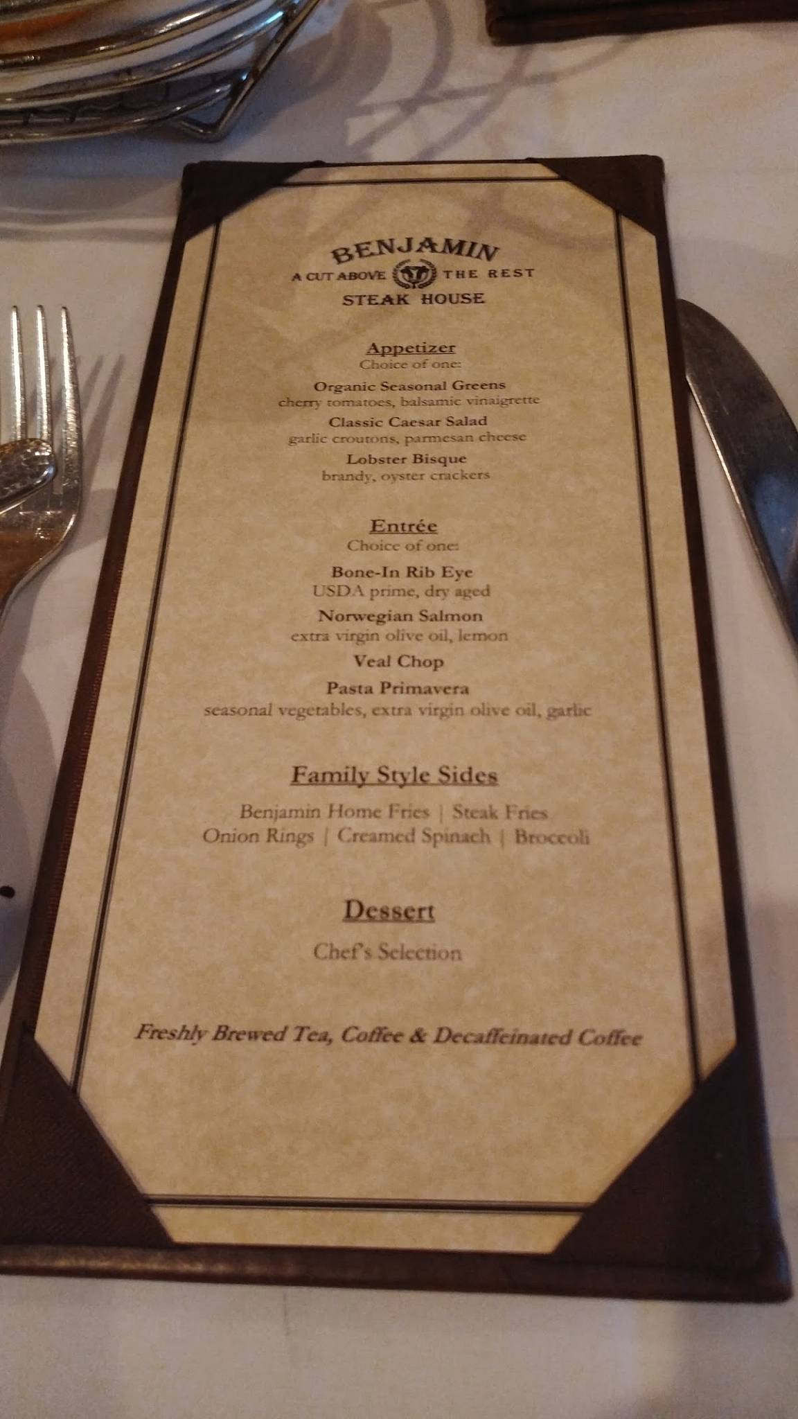 Menu at Benjamin Steakhouse, White Plains