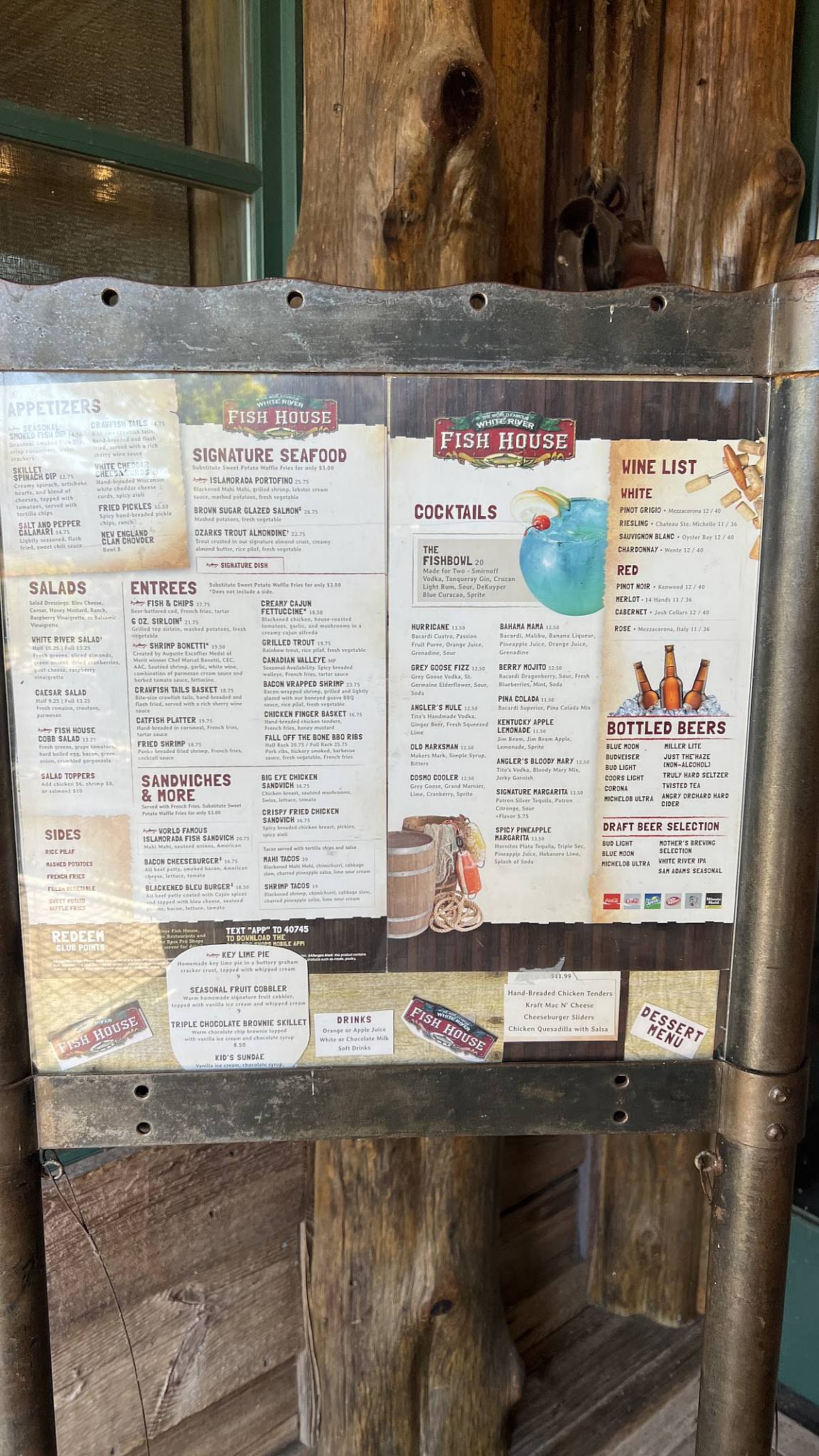 Menu at White River Fish House restaurant, Branson