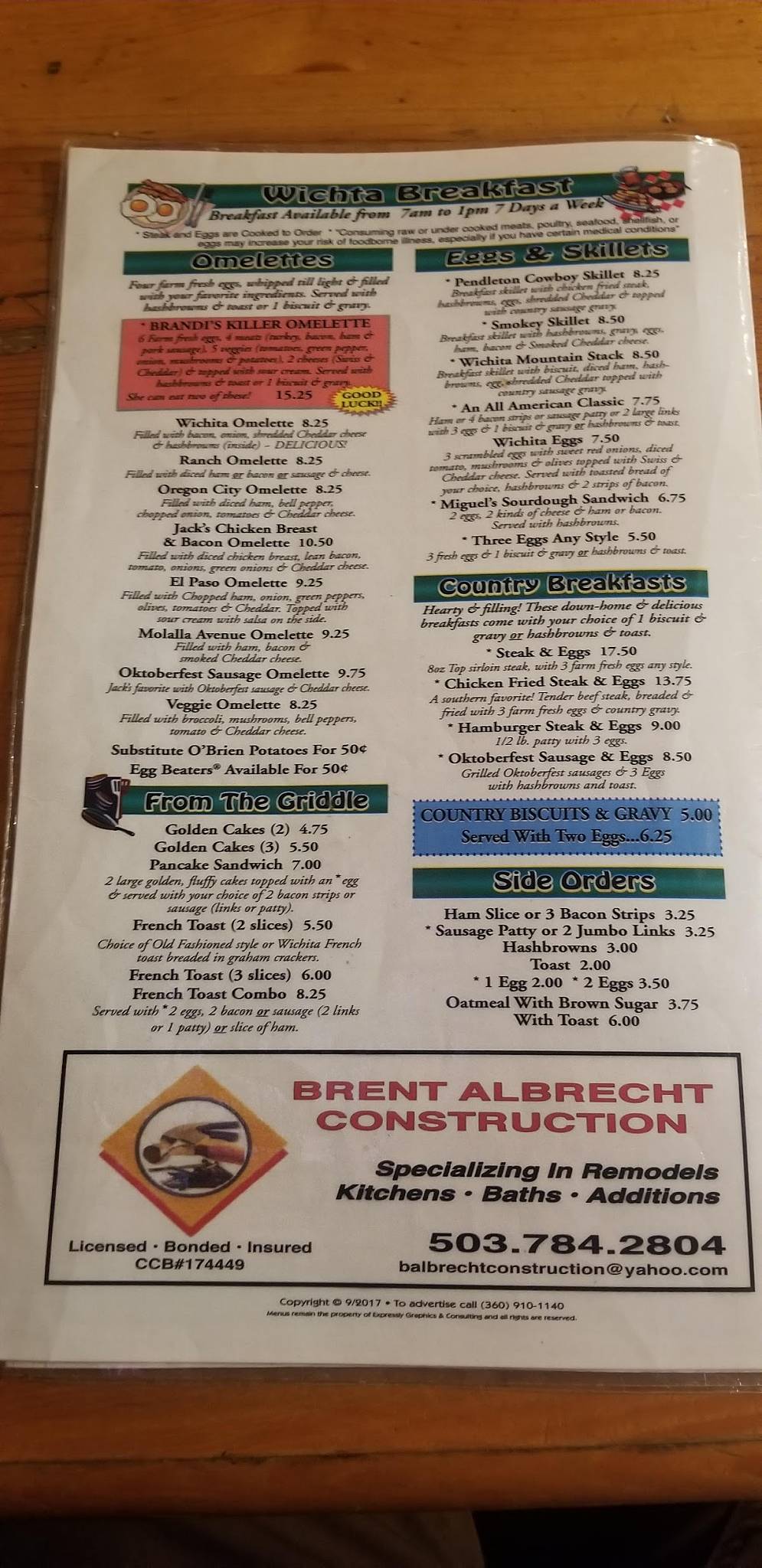 Menu at Wichita Bar & Grill, Oregon City