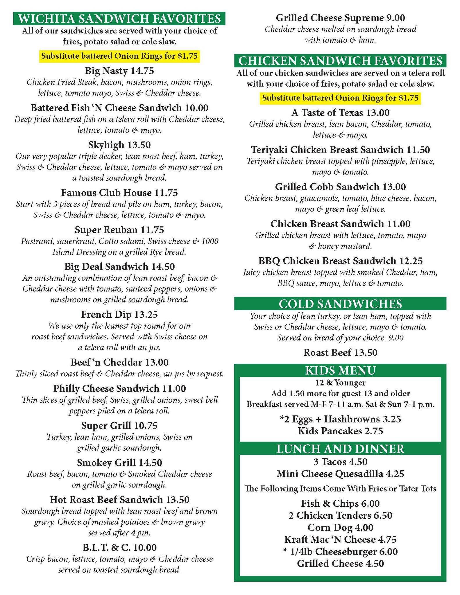Menu at Wichita Bar & Grill, Oregon City