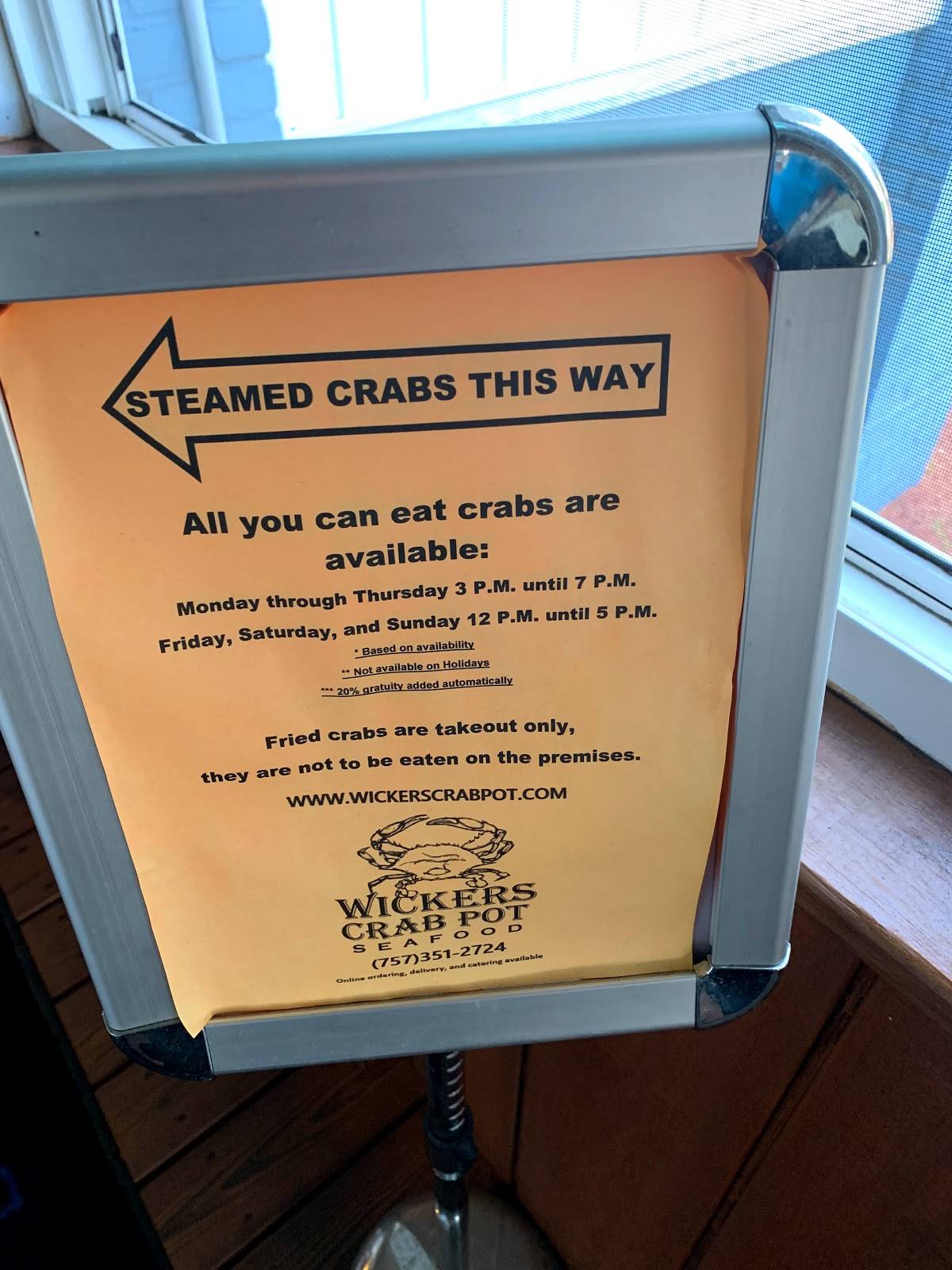 Menu at Wicker's Crab Pot Seafood pub & bar, Chesapeake