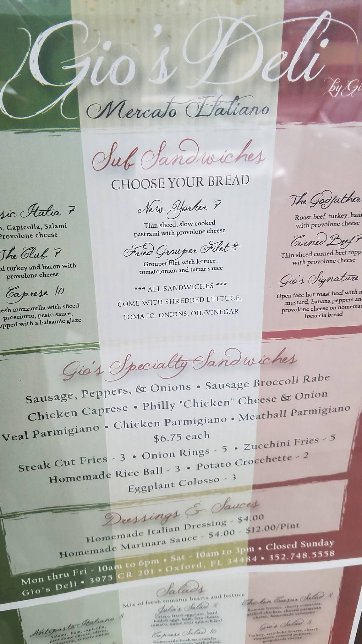 Menu at Gio's Deli cafe, Oxford
