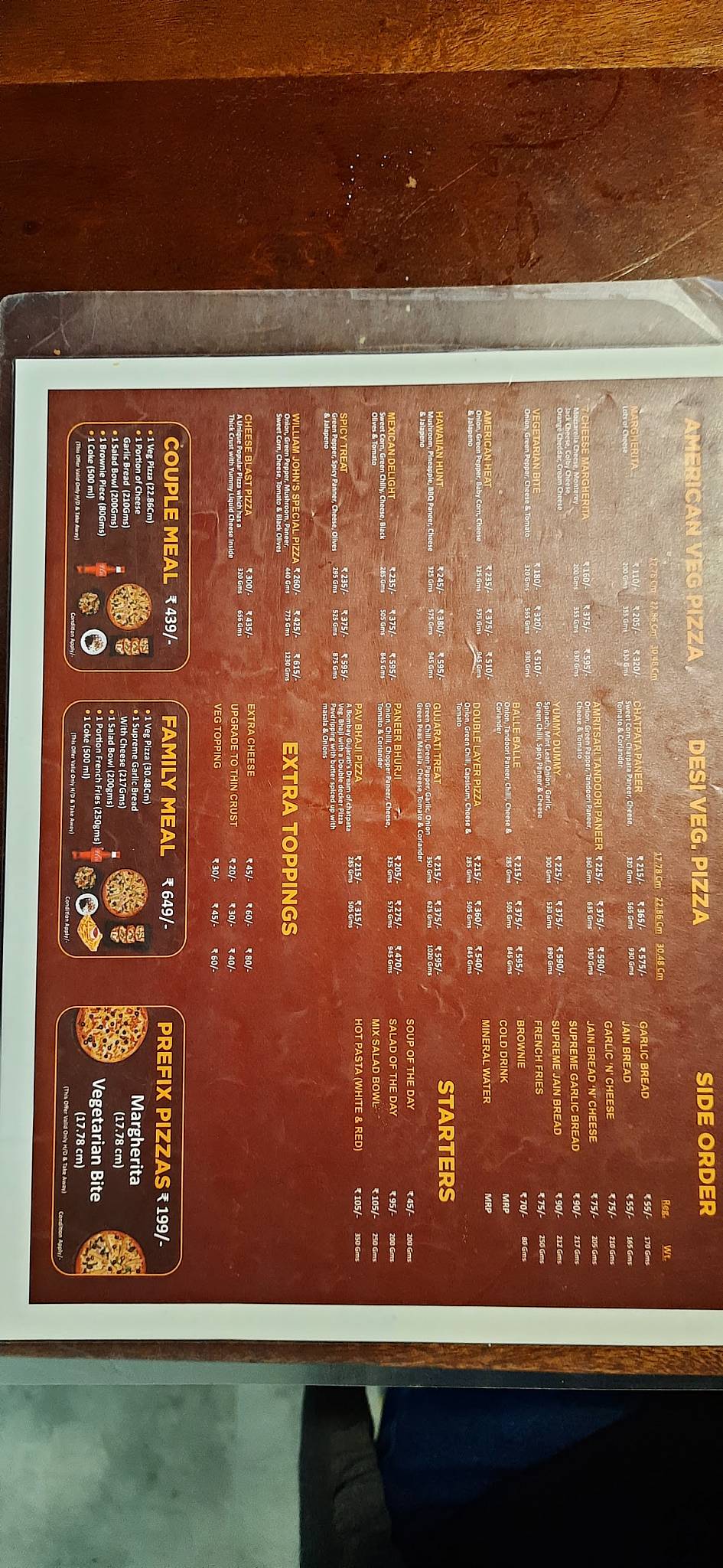 Menu at William John's Pizza, Surat