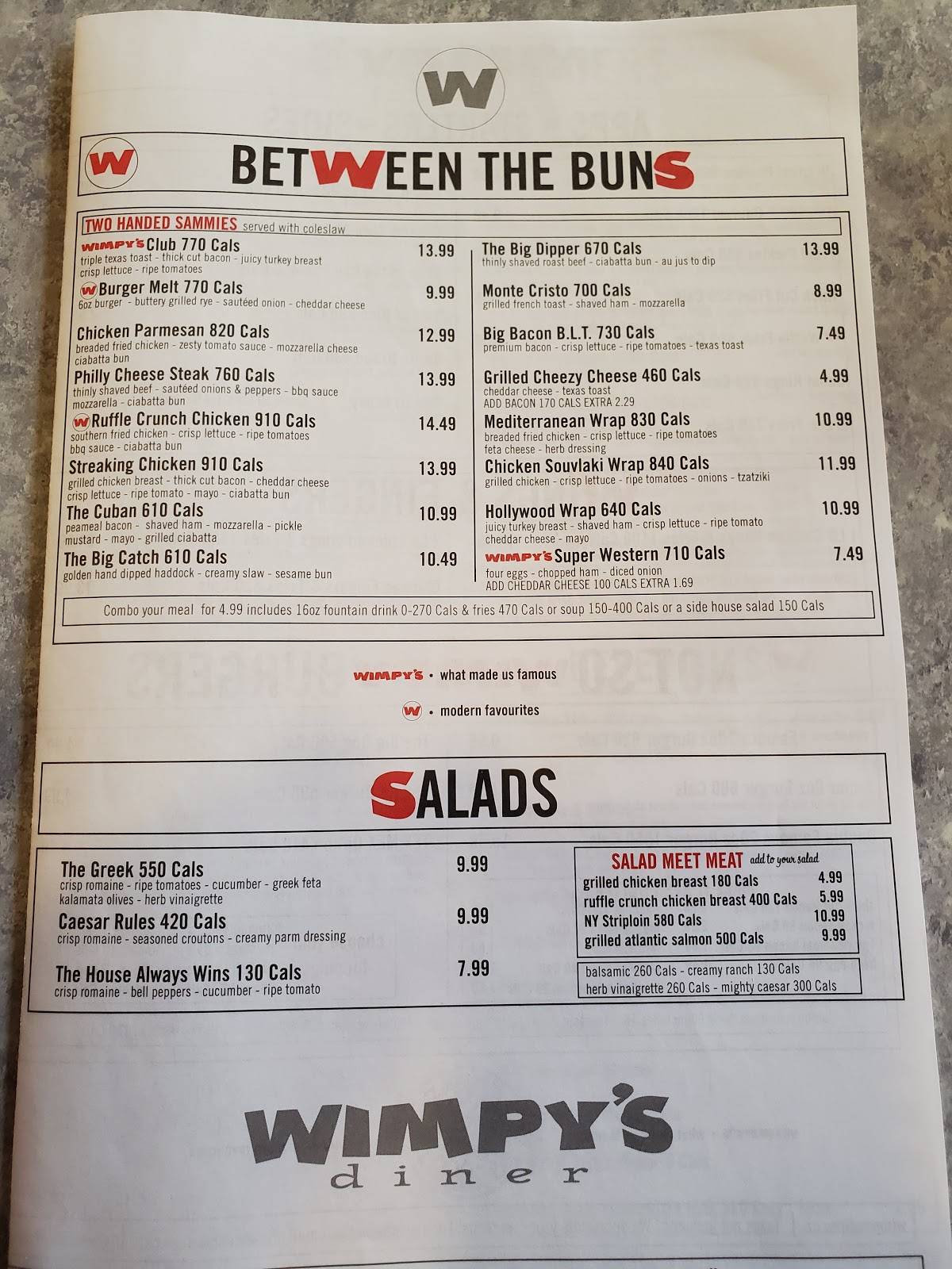 Menu at Wimpy's Diner restaurant, Courtice, King St E