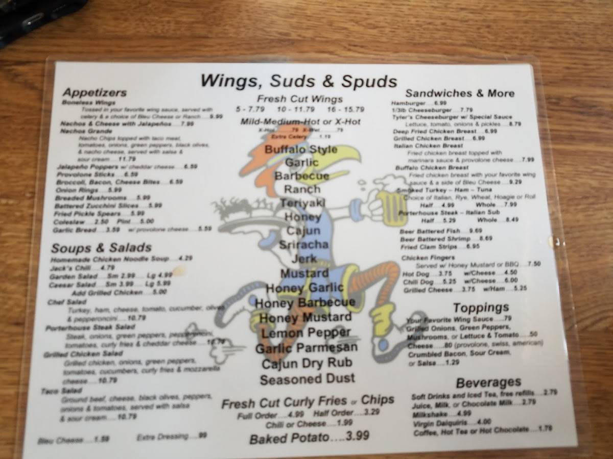 Menu at Wings Suds & Spuds pub & bar, Moon